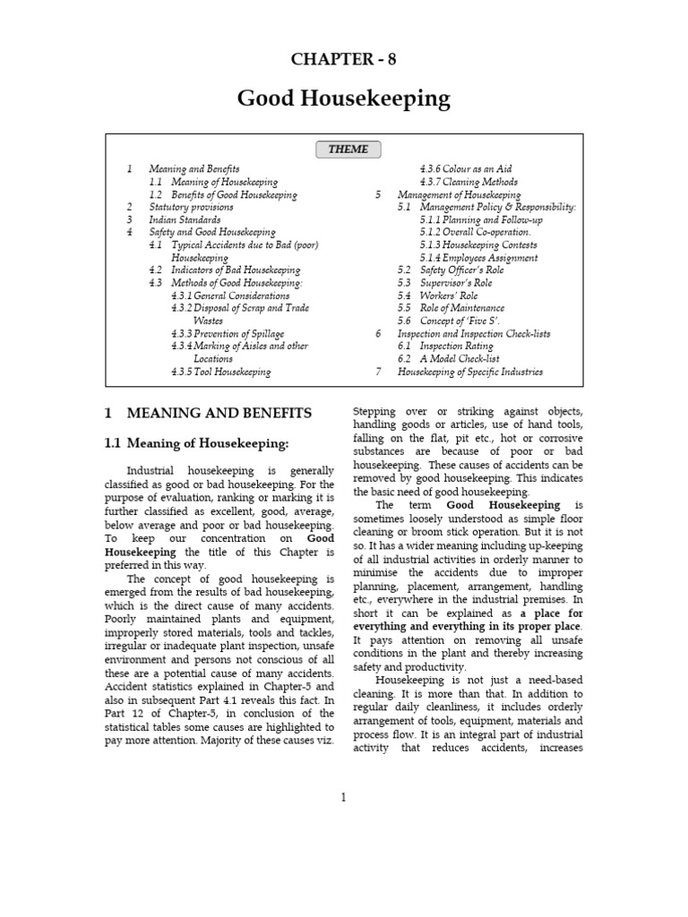 Chapter - 8 Good Housekeeping | PDF | Housekeeping | Waste Management