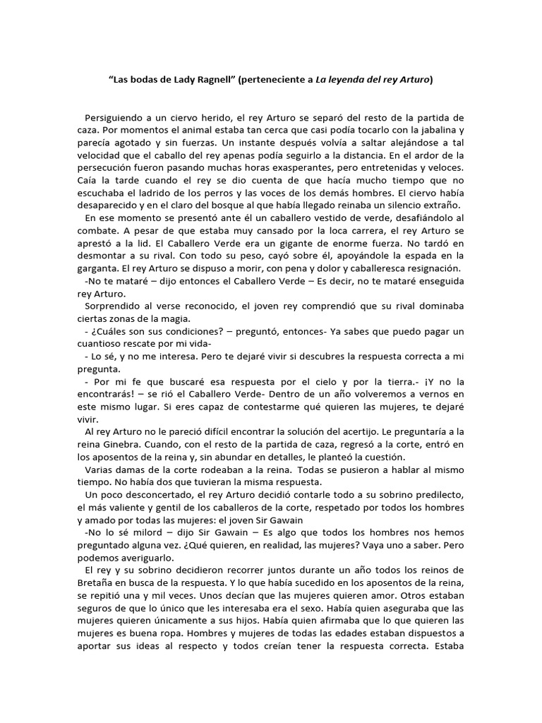Las Bodas de Lady Ragnell | PDF | Gawain | Rey Arturo