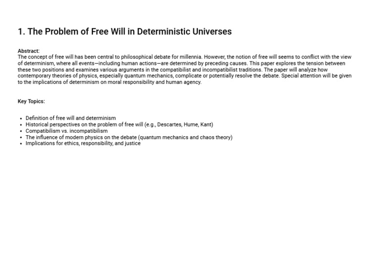 The Problem of Free Will in Deterministic Universes | PDF