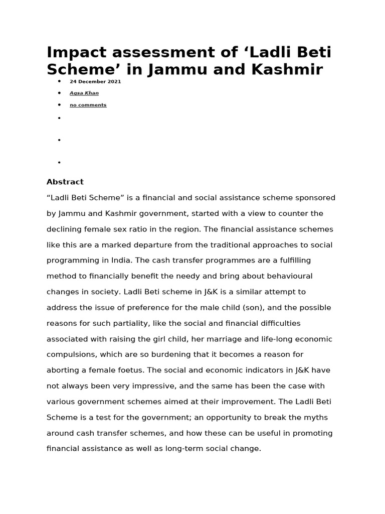 Impact Assessment of Ladli Beti Kashmir | PDF | Literacy