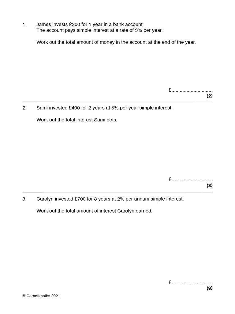Simple Interest Calculation Exercises | PDF | Interest | Property