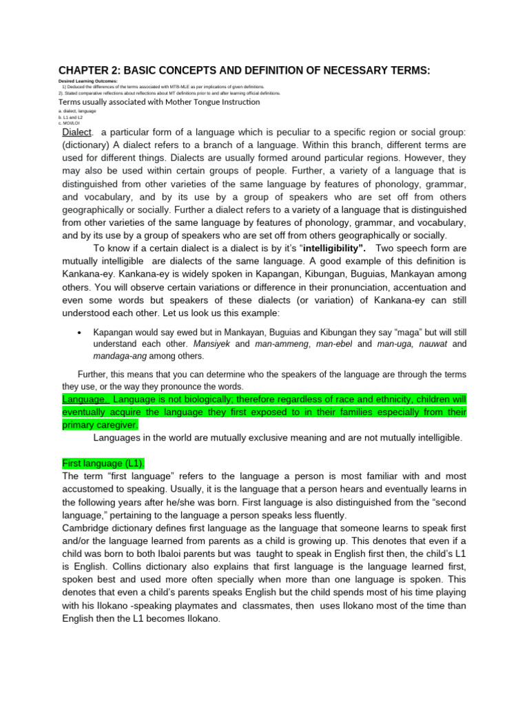 CHAPTER 2. Basic Terms and Definition of Terms | PDF | Dialect | First ...