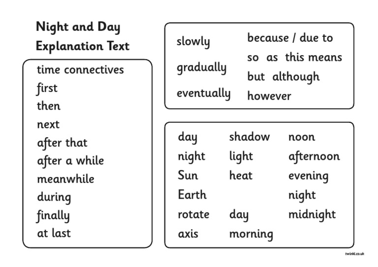 Night and Day Explanation Text Word Mat - Black and White | PDF