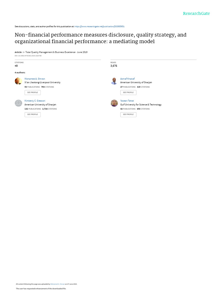 Non-Financial Performance Measures Disclosure, Quality Strategy, and ...