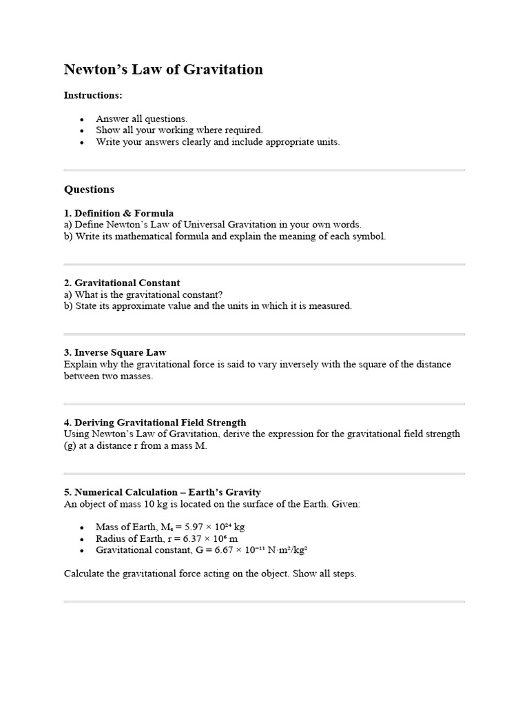 Newtons Law of Gravitation | PDF | Newton's Law Of Universal ...