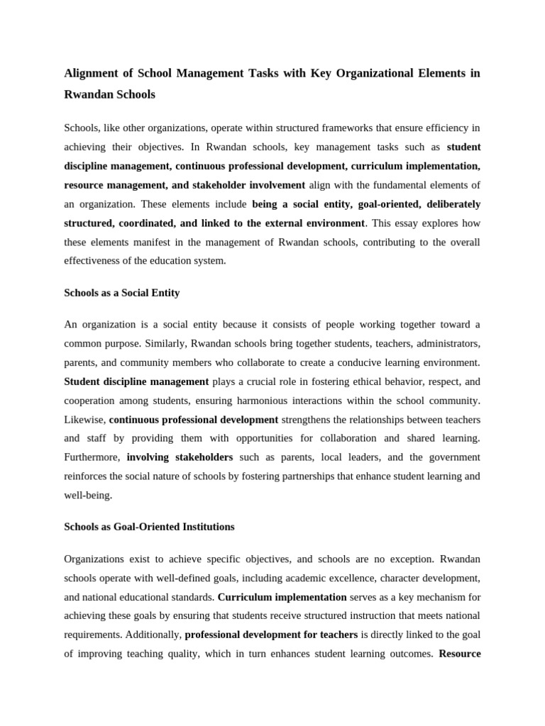 Alignment of School Management Tasks With Key Organizational Elements ...