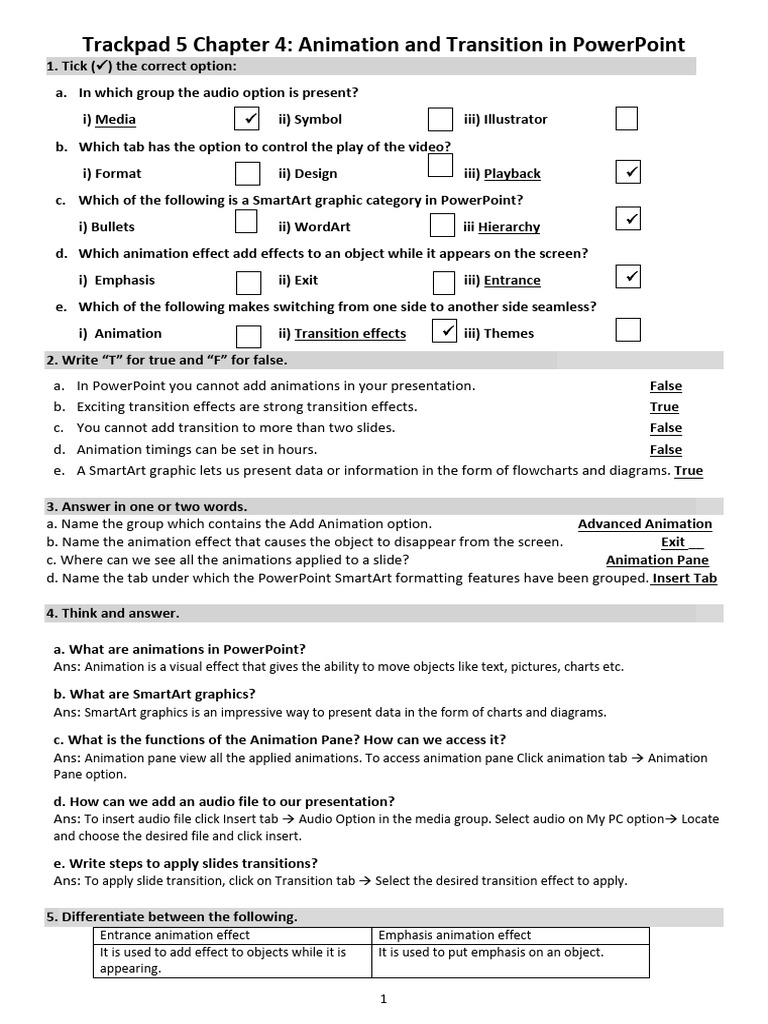 Trackpad 5 Ch-4 Animaiton and Transition in PowerPoint | PDF | Microsoft Power Point | Computing