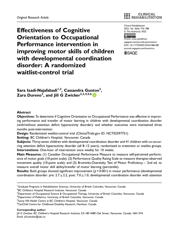 Effectiveness of Cognitive Orientation To Occupational Performance ...