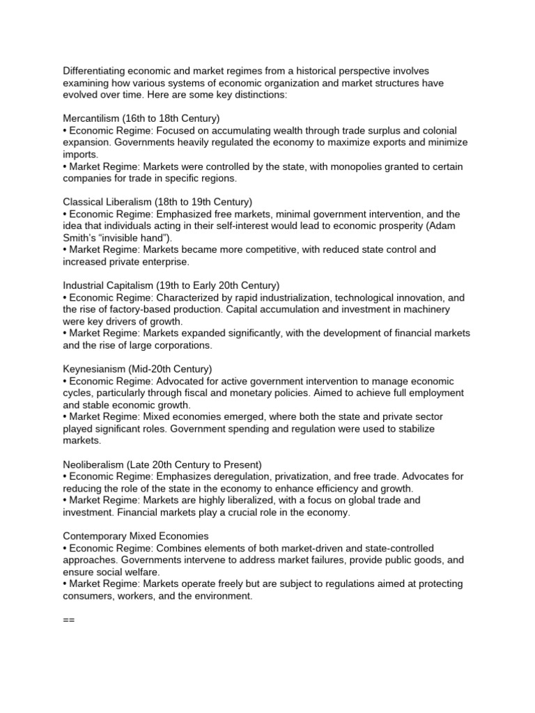 Differentiating Economic and Market Regimes From A Historical ...
