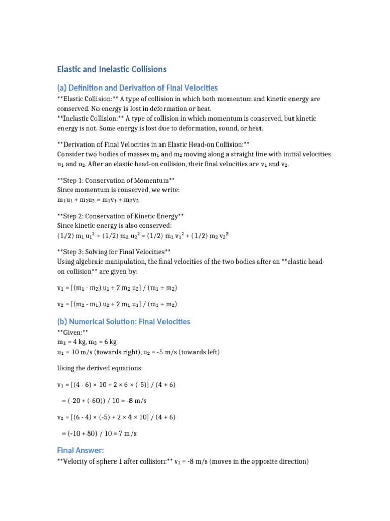 Elastic vs Inelastic Collisions Explained | PDF