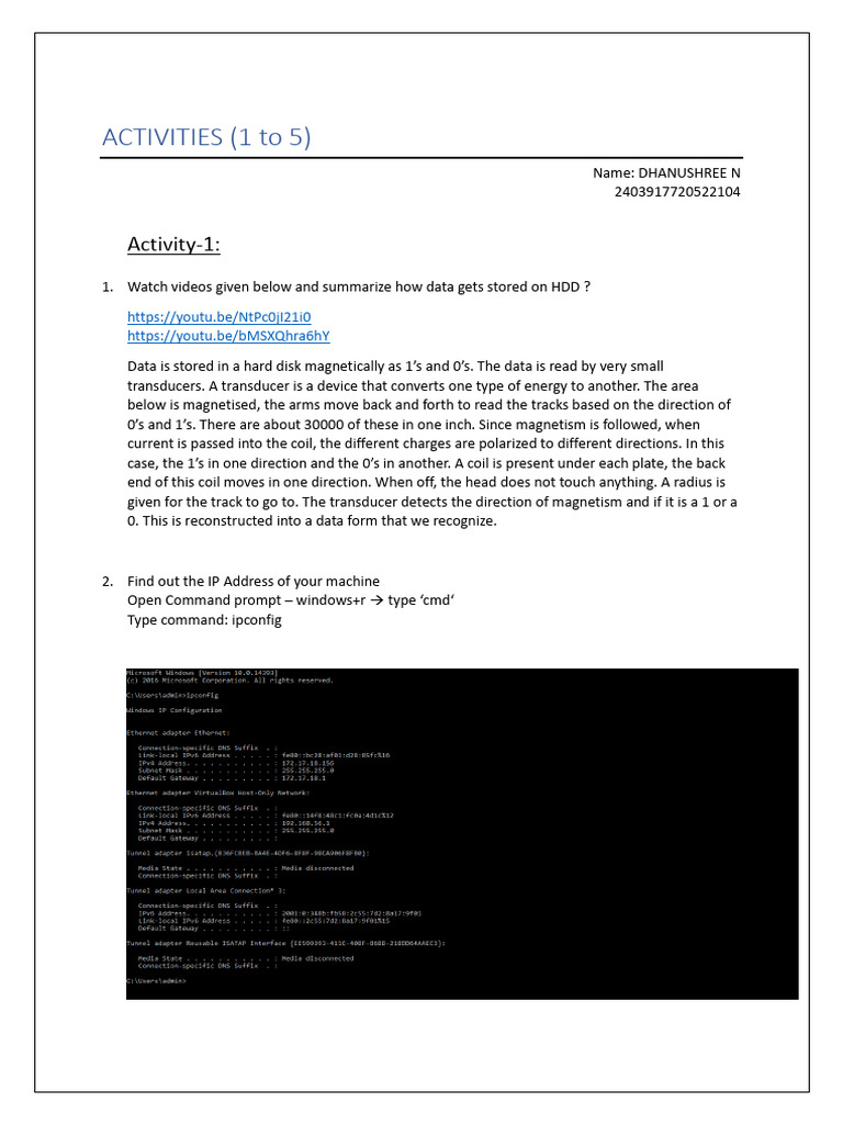 Activity Sheets (1 To 5) - DHANUSHREE | PDF | Solid State Drive | Data ...