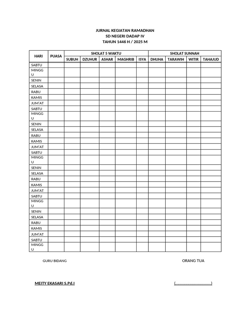 JURNAL KEGIATAN RAMADHAN | PDF
