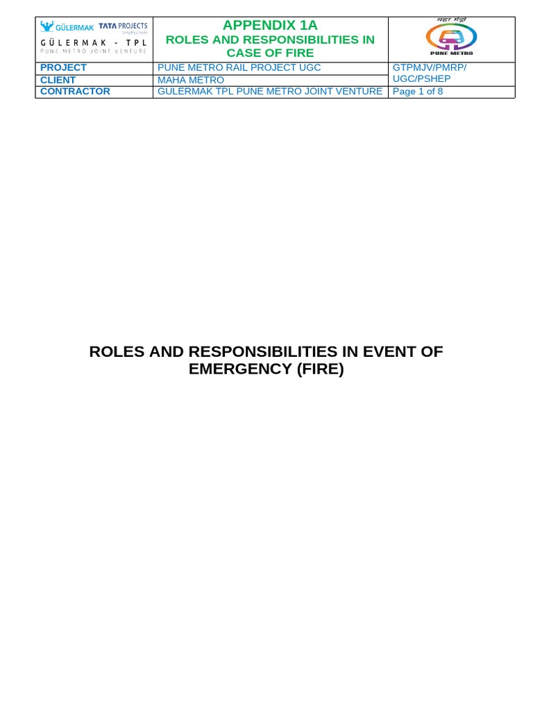 Appendix - 1A - Roles & Responsibilities - Fire | PDF | First Aid | Emergency