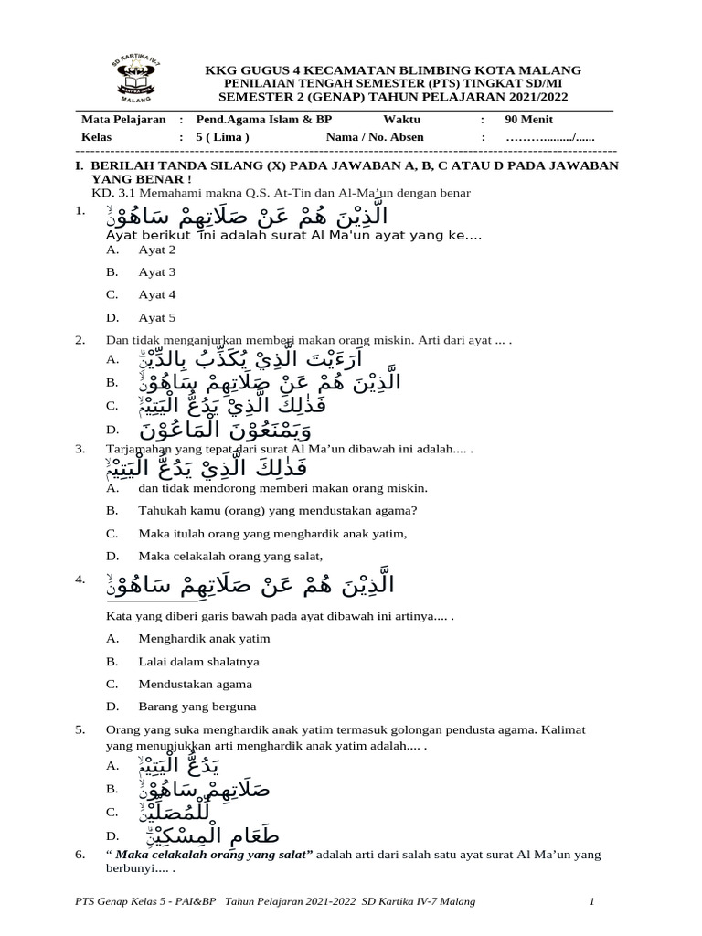 PTS SMT 2 KLS 5 TAHUN PELAJARAN 2020-2021 fix | PDF