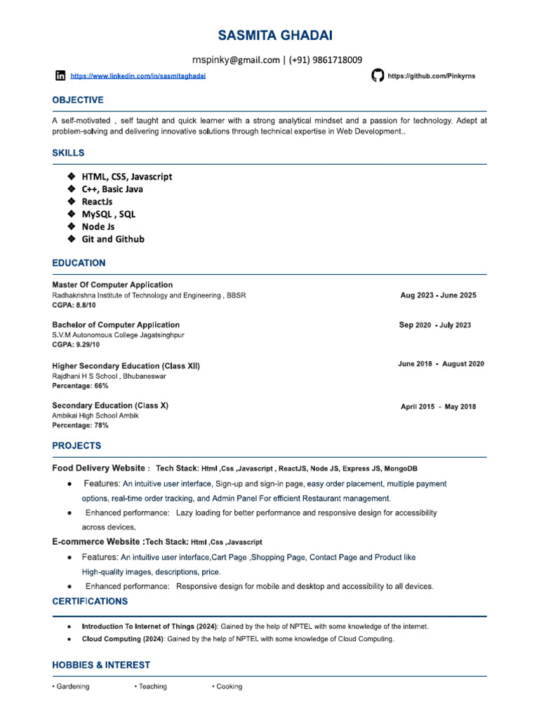 Sasmita Ghadai Resume-1 | PDF
