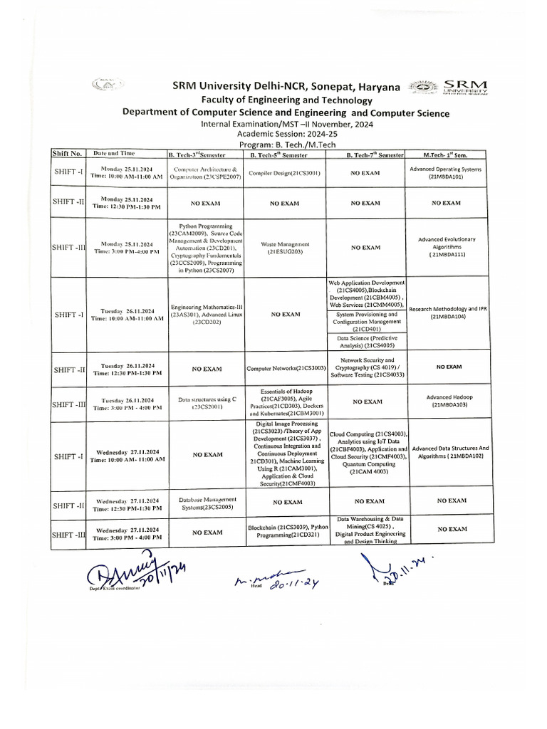 IAT II Date Sheet CSE November 2024 | PDF