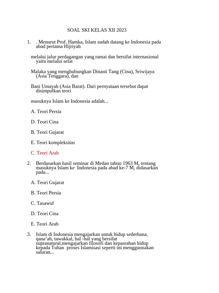 Kisi-Kisi Ski Kelas Xii 2024 | PDF
