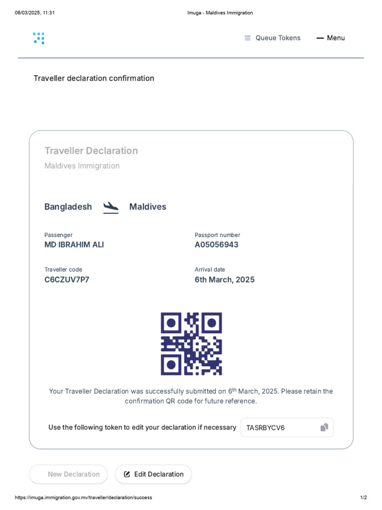 Imuga Traveller Declaration Confirmation | PDF