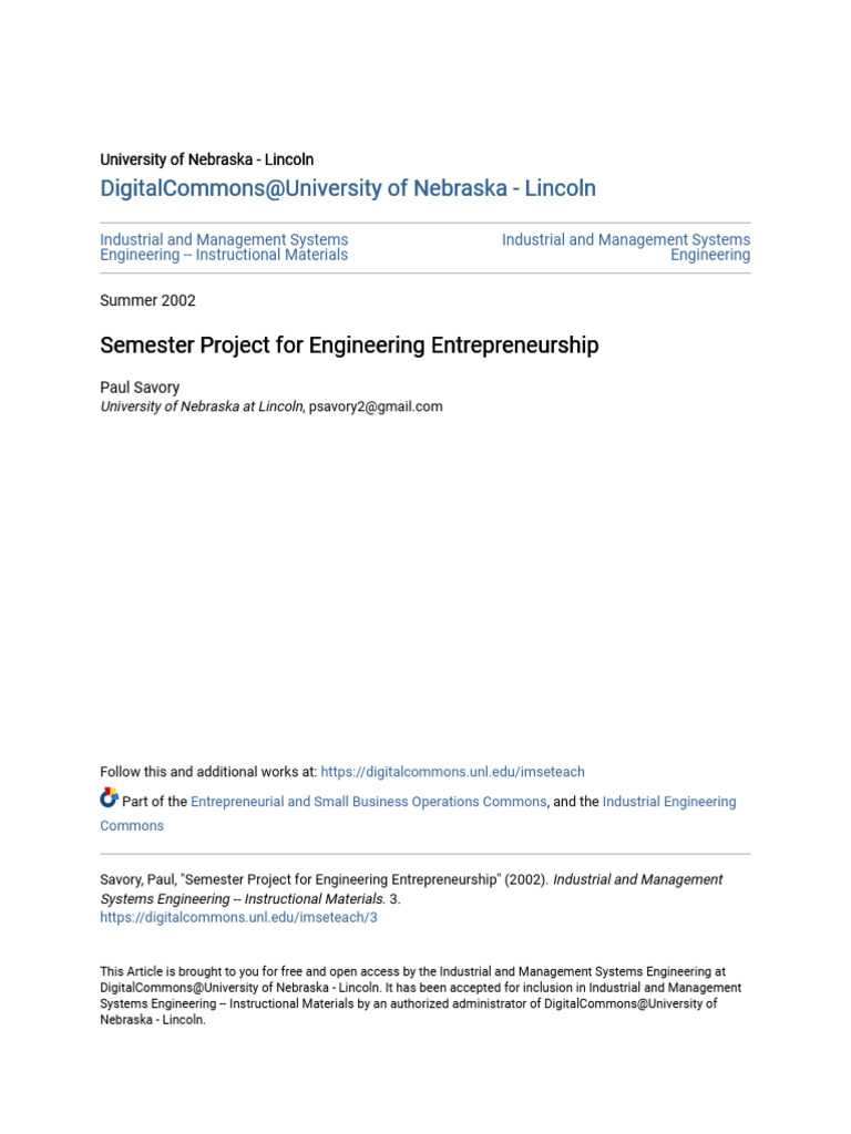 Semester Project For Engineering Entrepreneurship | PDF ...