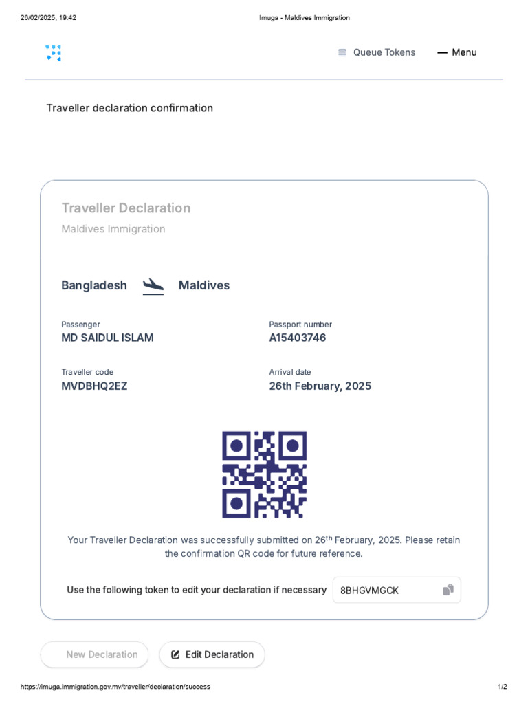 Traveller Declaration: Bangladesh Maldives | PDF