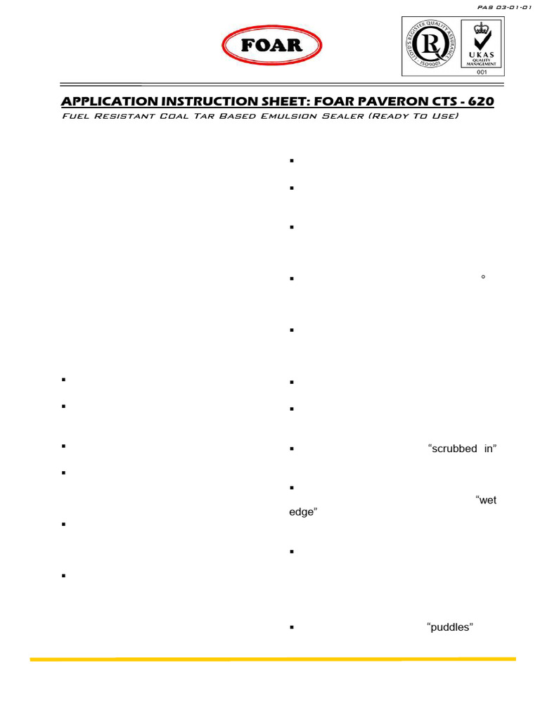 12. FOAR Paveron CTS-620 Application Instruction Sheet | PDF | Road ...