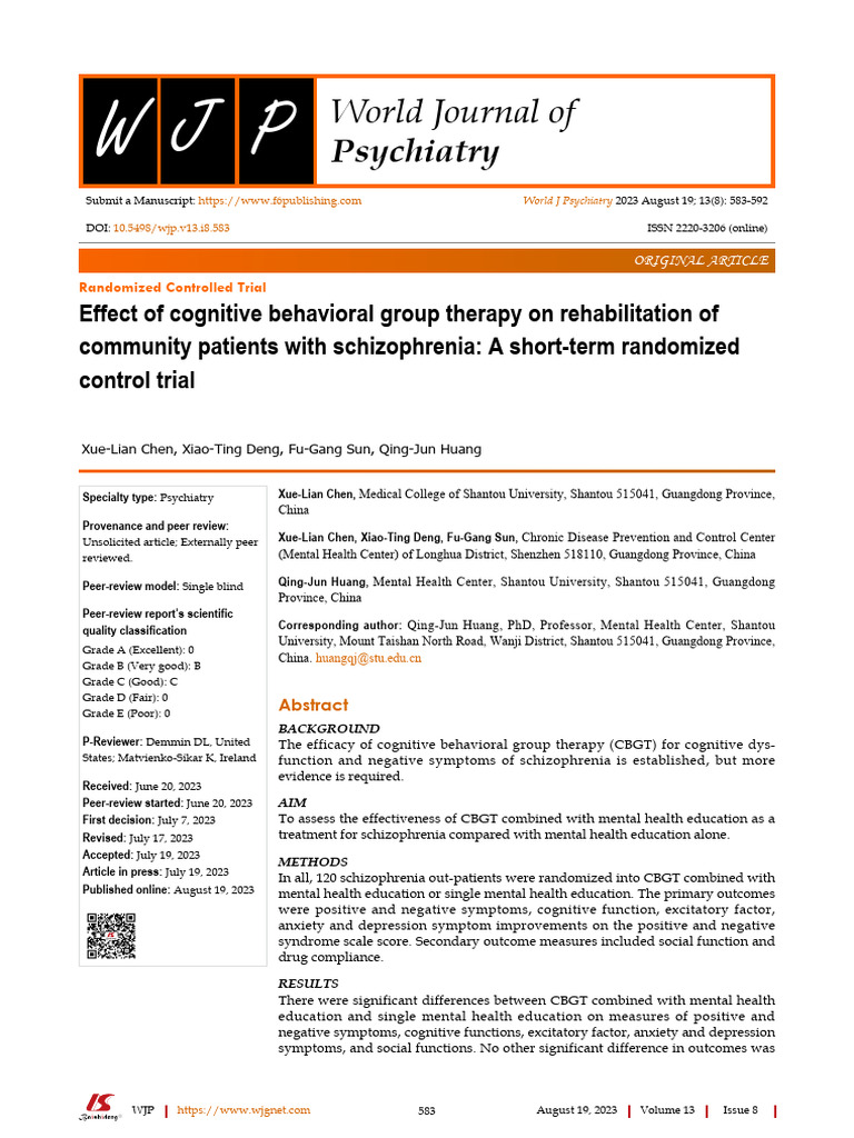 Effect of Cognitive Behavioral Group Therapy On Re | PDF | Schizophrenia | Mental Health