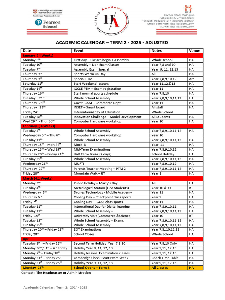 ACADEMIC CALENDAR TERM 2 2025 adjusted | PDF | Academic Term ...