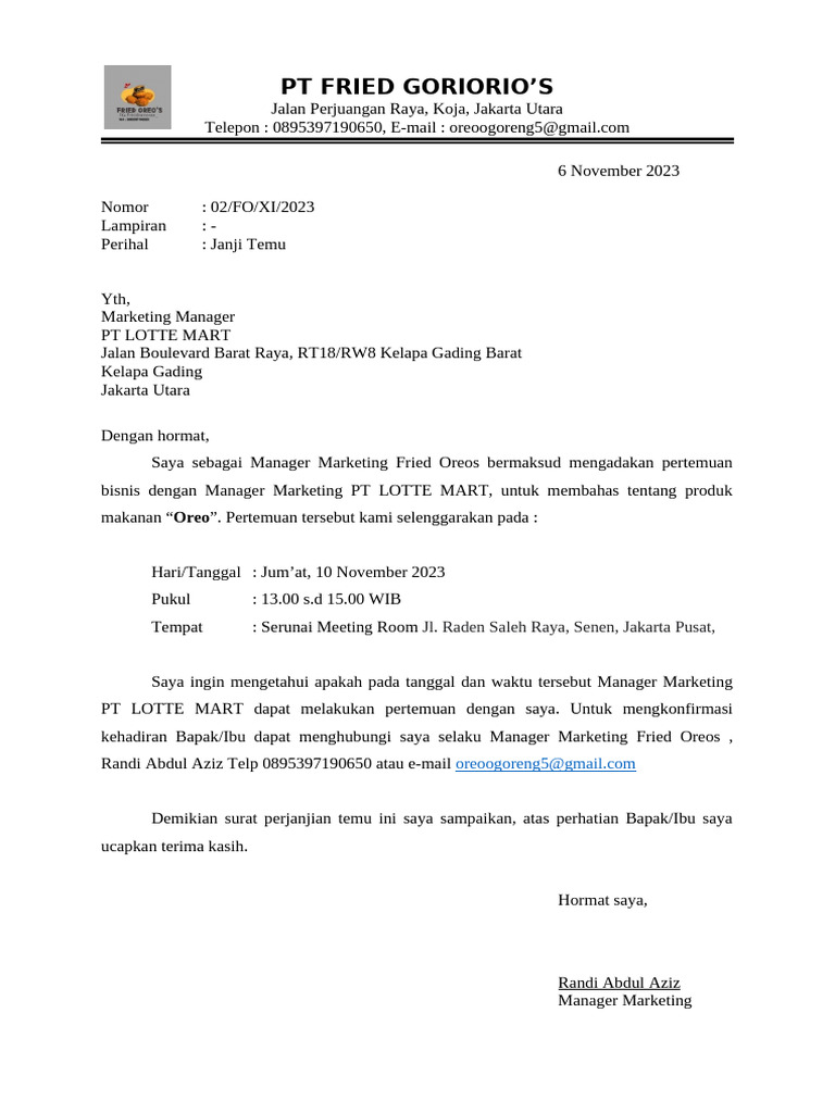 Surat Janji Temu Randi Abdul Aziz | PDF