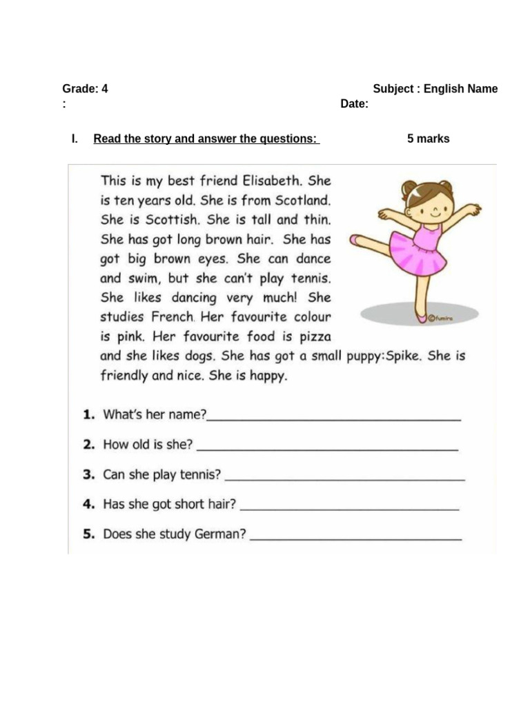 Grade 4 English Practice Questions | PDF