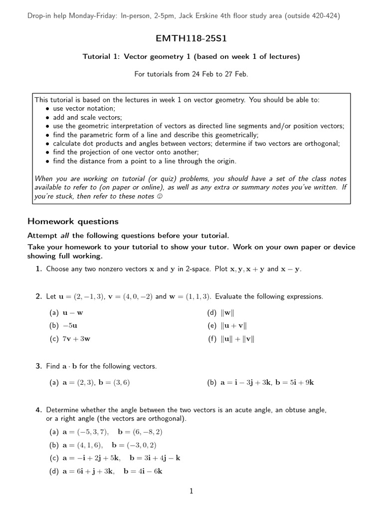 EMTH118 S1 Tutorial01 Questions | PDF | Force | Euclidean Vector