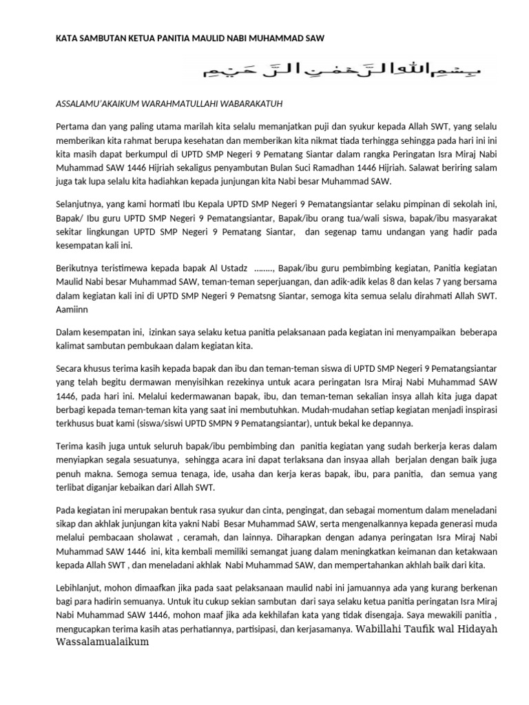 KATA SAMBUTAN KETUA PANITIA Isra Miraj NABI MUHAMMAD SAW, Editing | PDF