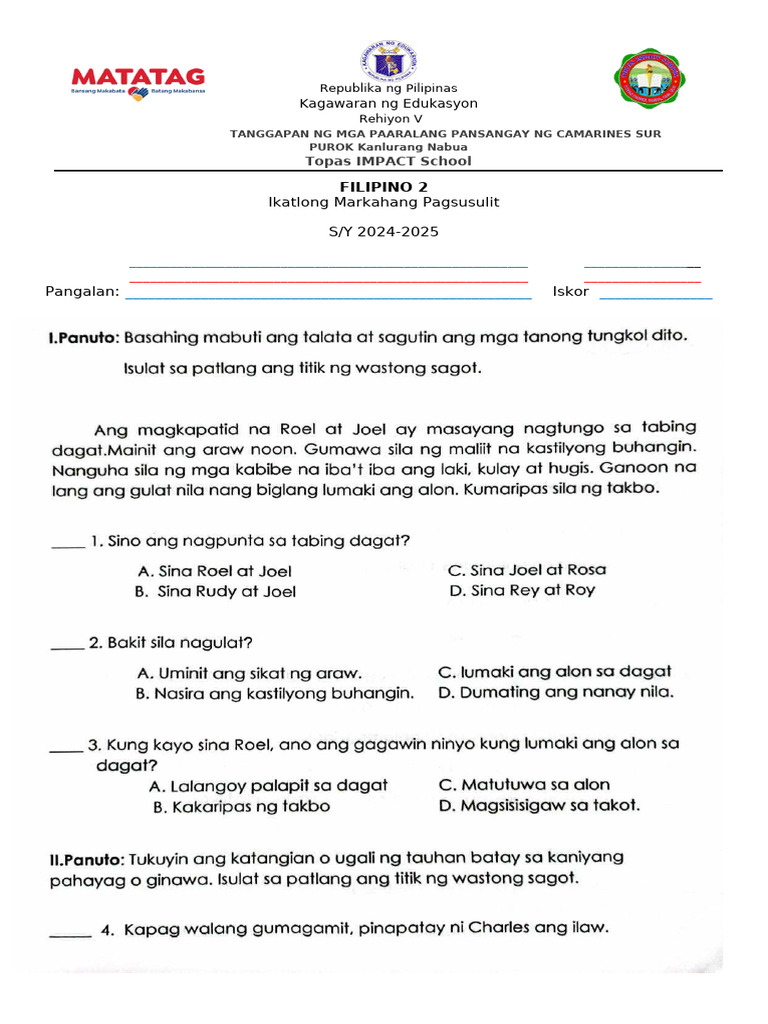 3rd Quarter Grade 2 FILIPINO | PDF
