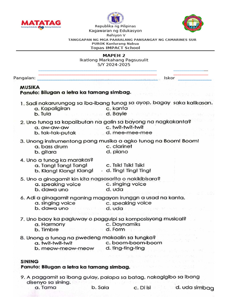 3rd Quarter Grade 2 MAPEH | PDF