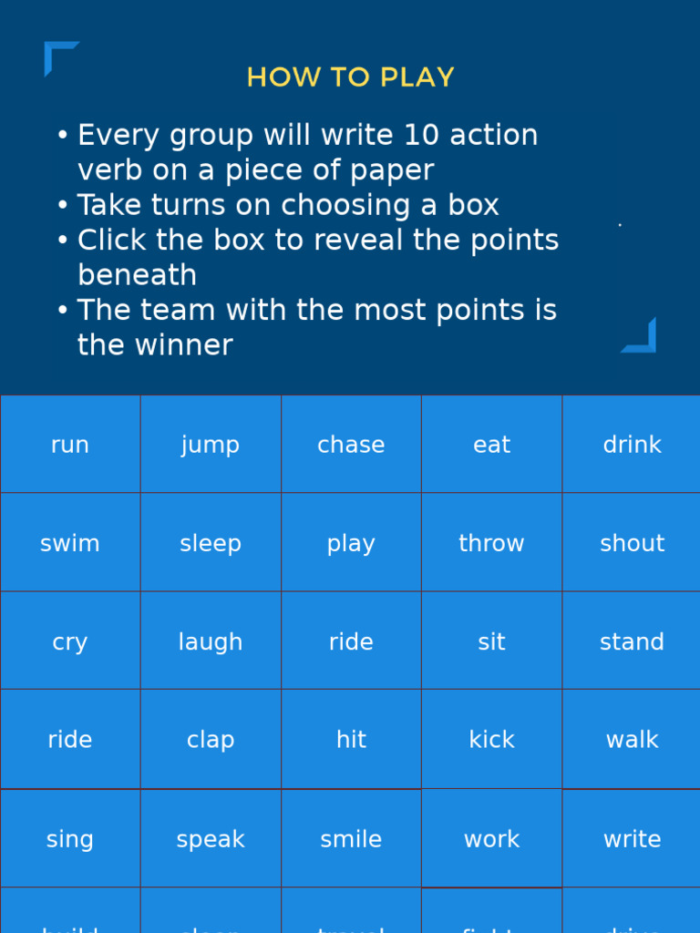 Action Verbs PPT Lucky Box Game | PDF