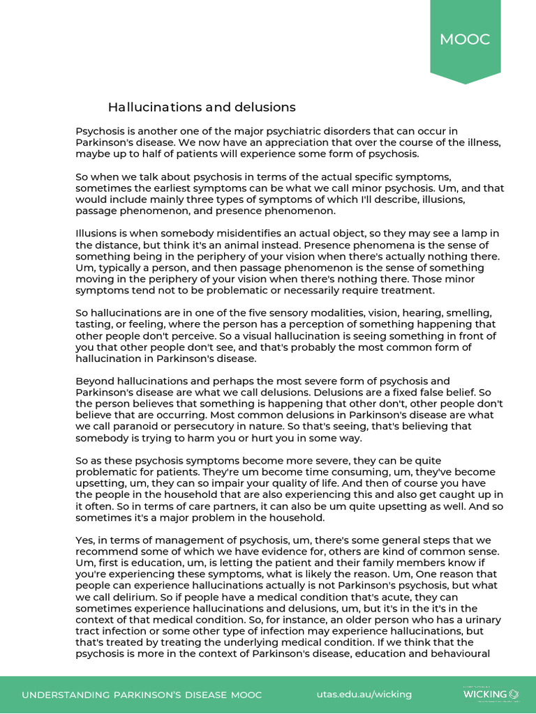 Transcript - Hallucinations and Delusions | PDF | Psychosis | Hallucination