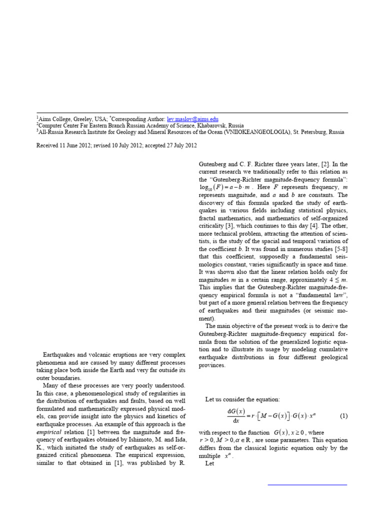 Derivation_of_the_Gutenberg-Richter_Empirical_Form | PDF | Exponential ...