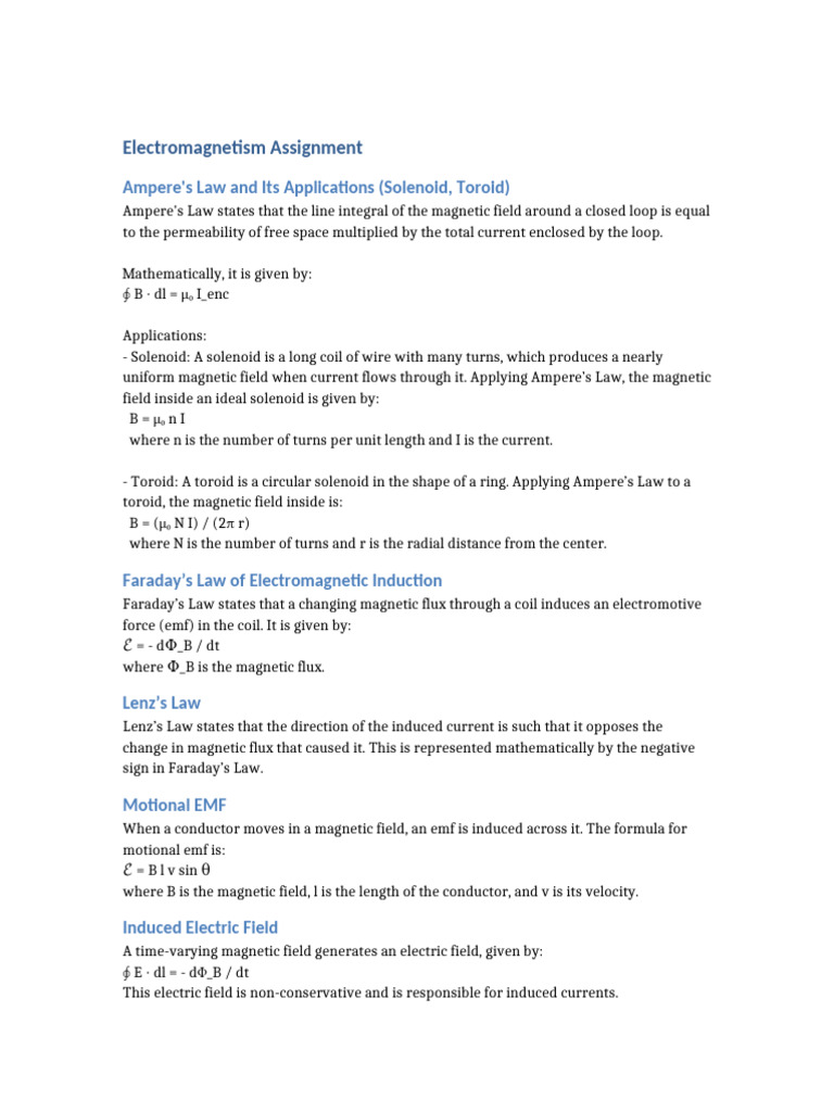 Electromagnetism Assignment | PDF