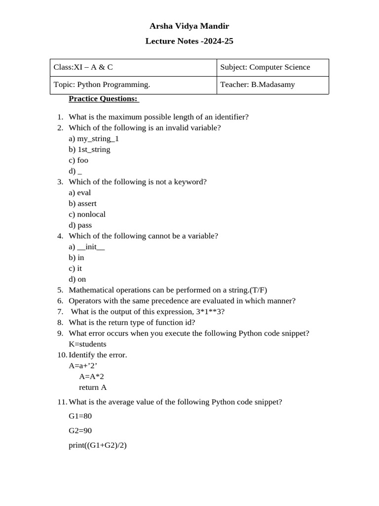 File - 694900032 - 1719993593 - File - 1719371881 - Practice Questions 1 | PDF | Integer ...