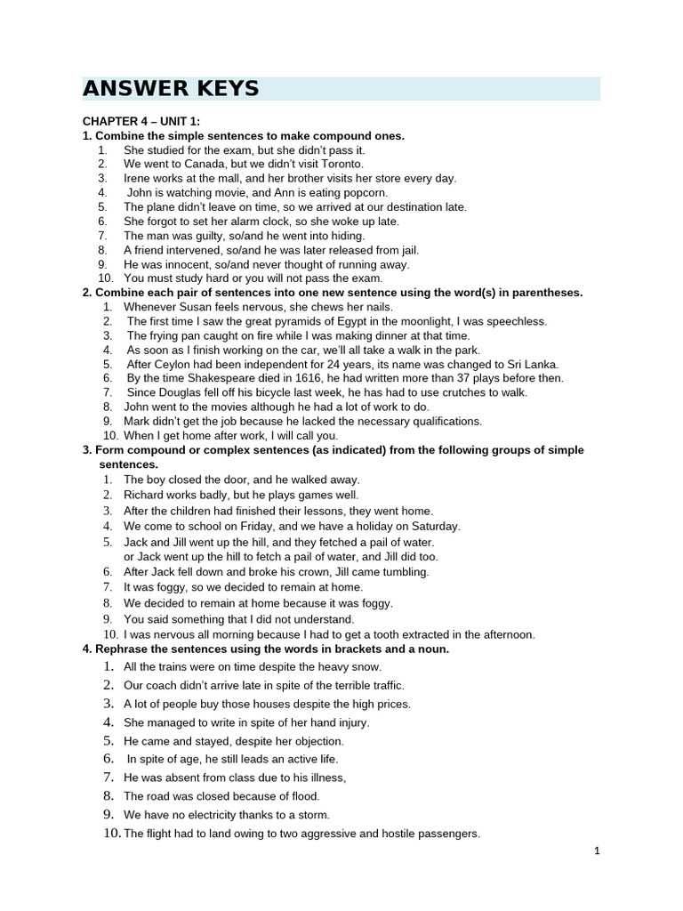 C4 Sentence Transformation - KEYS | PDF | Adverb