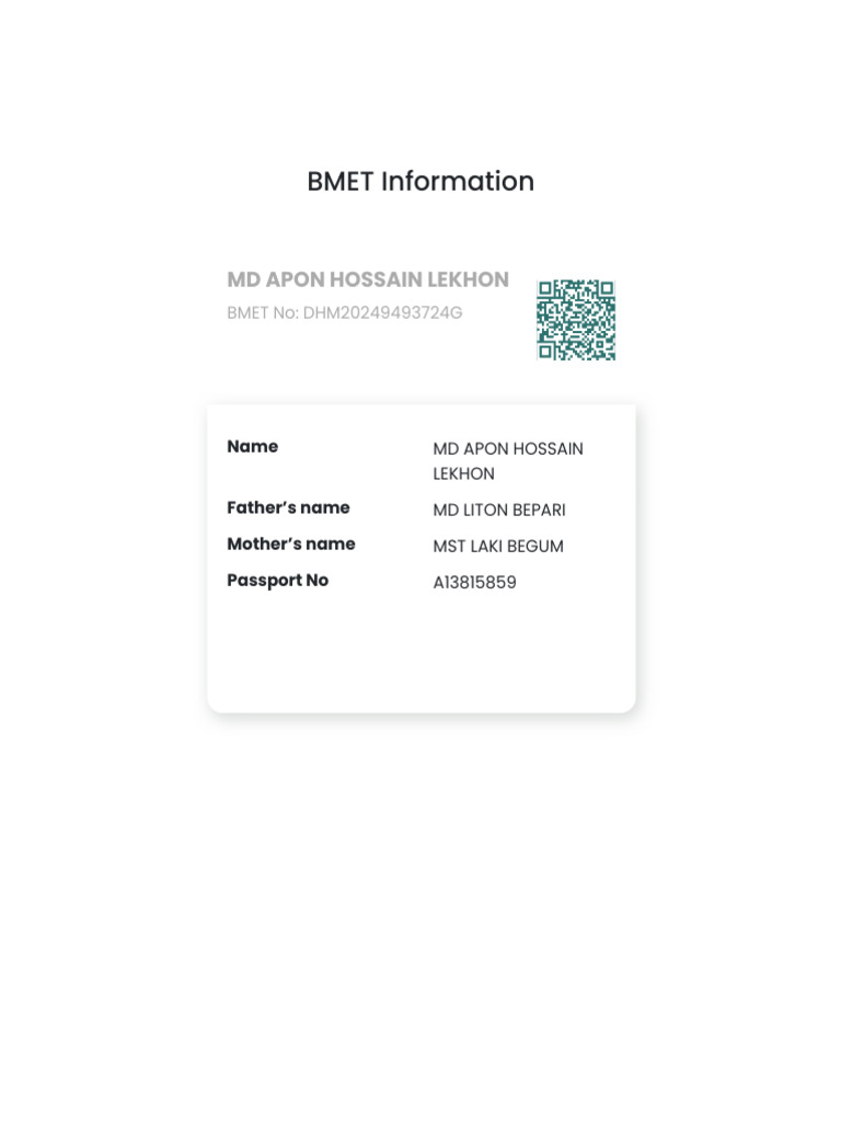 BMET Card - Ami Probashi | PDF