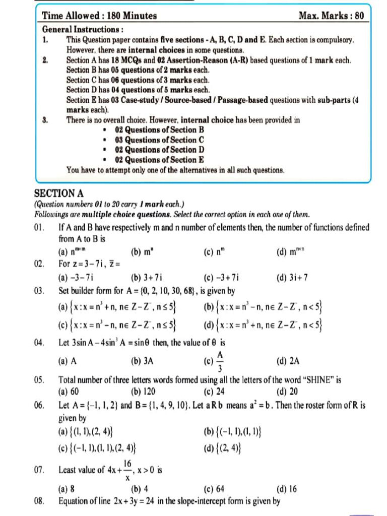 Sample paper 1 | PDF | Function (Mathematics) | Mathematics
