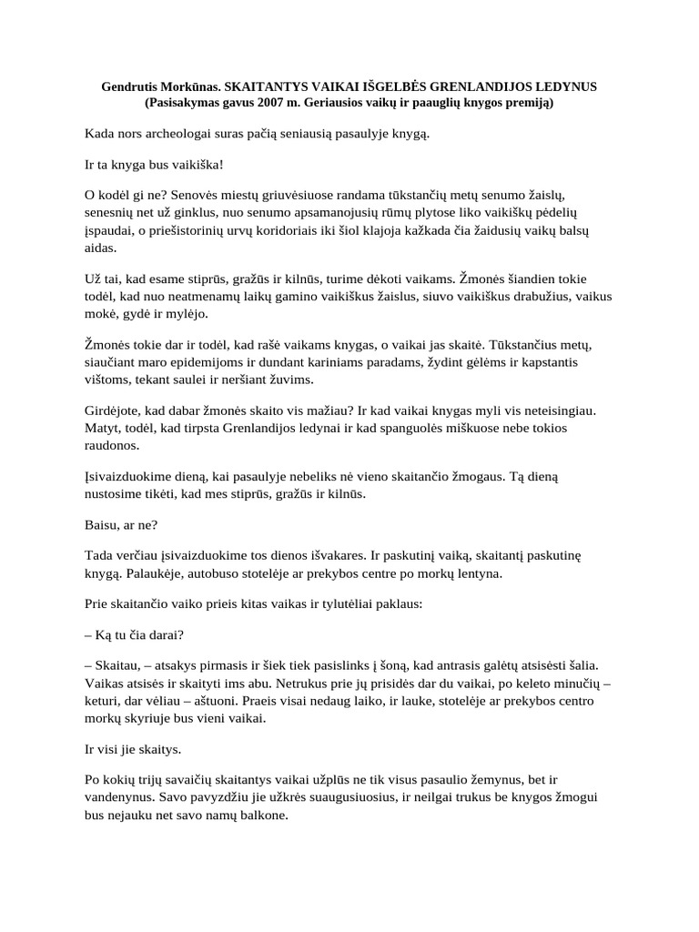 5 Kl. Gendručio Morkūno Kalba | PDF