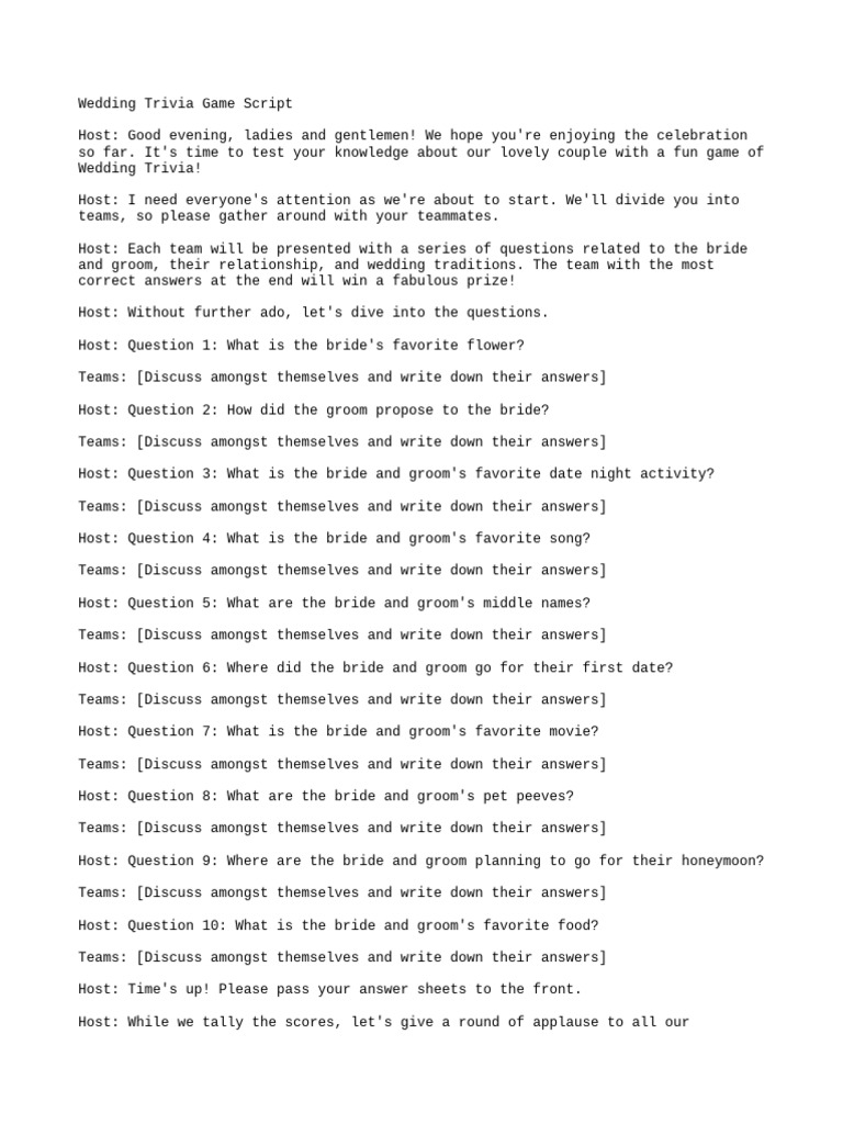 Wedding Trivia Game Script | PDF | Rituals | Social Institutions