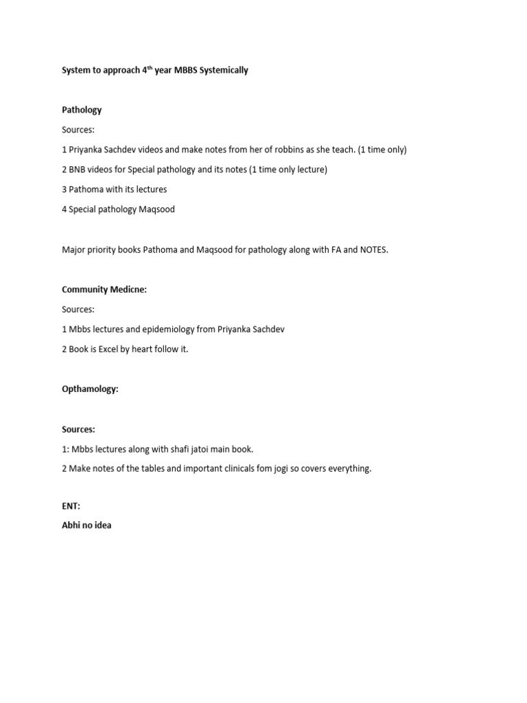 Approach of 4th Year Mbbs | PDF