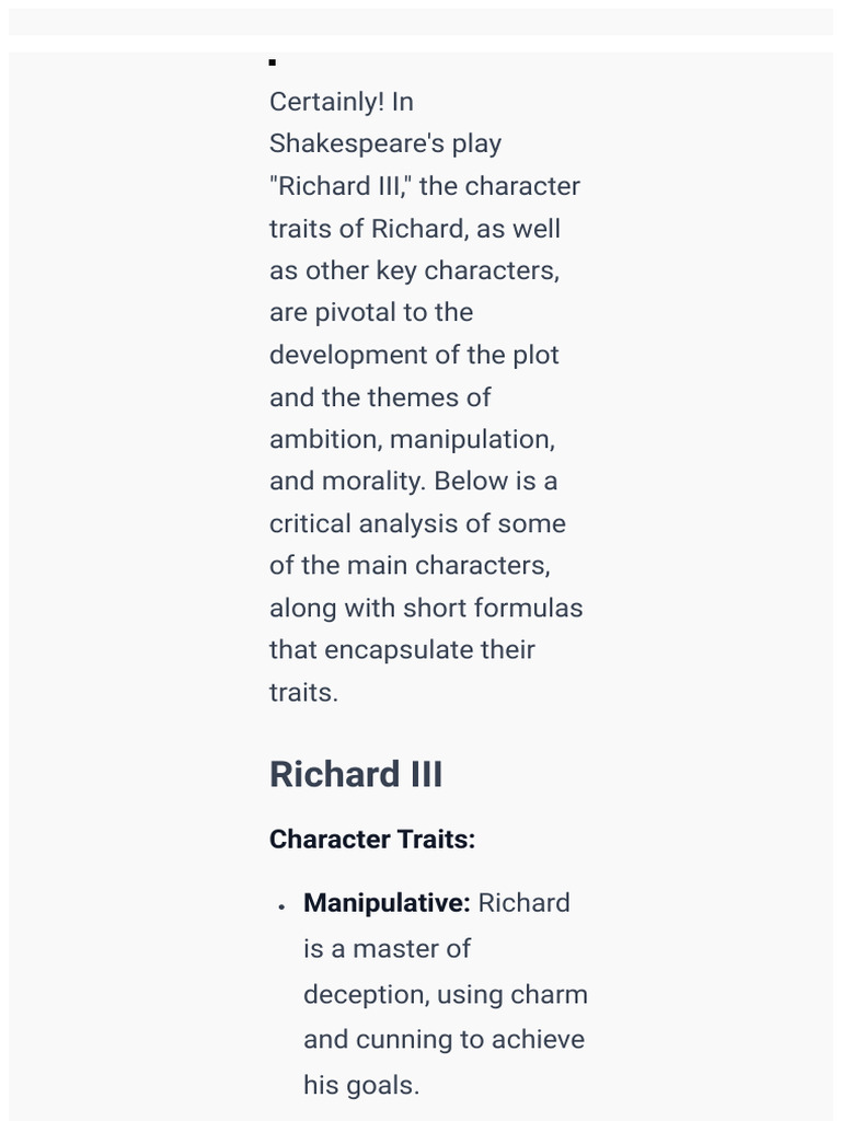 Character Traits in Richard Iii - 114736 | PDF
