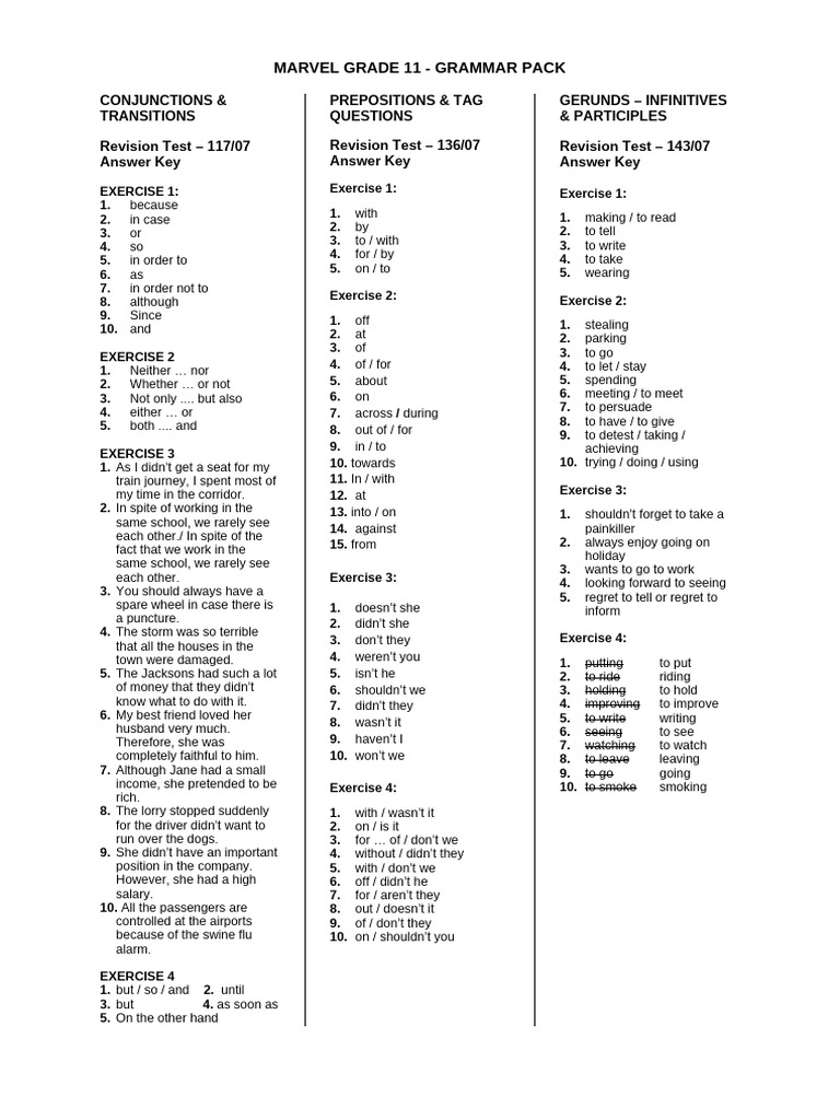 Grade 11 Grammar Revision Pack | PDF | Linguistic Morphology | Grammar
