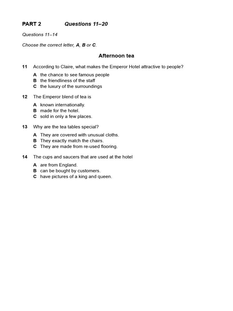 Afternoon Tea Listening Answers Part 2 | PDF