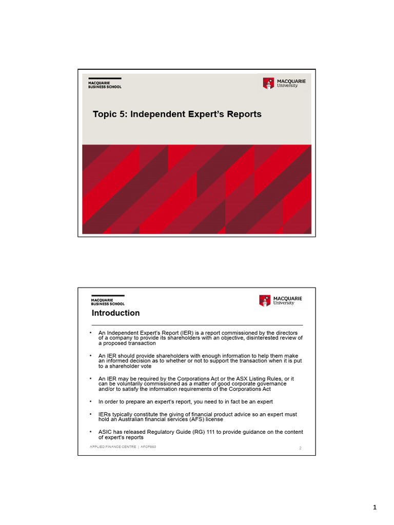 Lecture Notes - Expert Report | PDF | Takeover | Valuation (Finance)