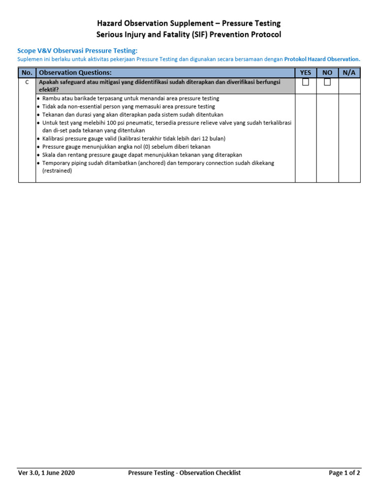 2020-SIFP - Protocol - HO Supplement - Pressure Testing | PDF