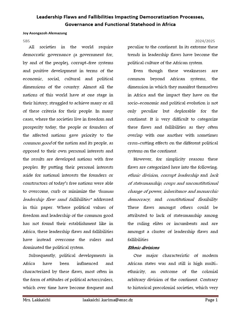 Leadership Flaws and Fallibilities Impacting Democratization Processes ...